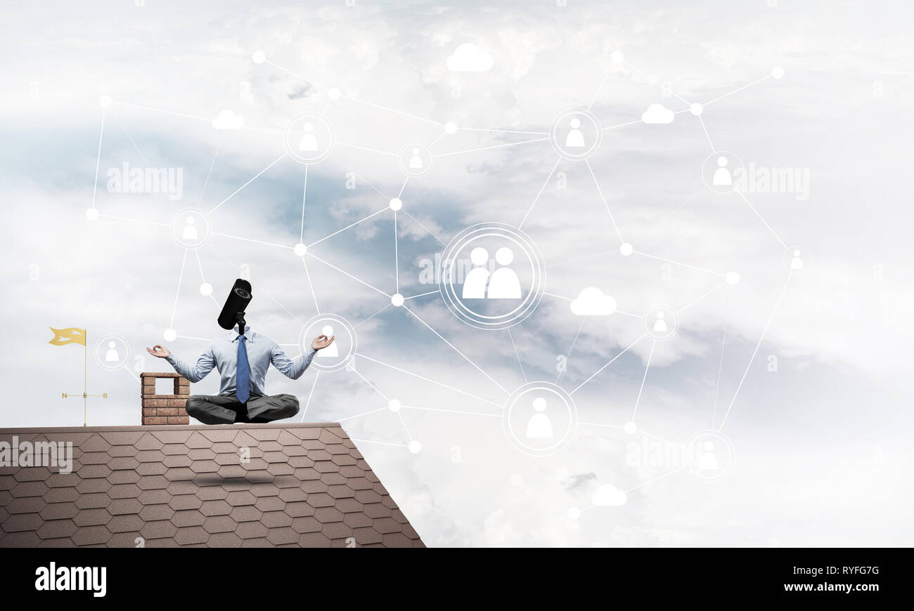 Concept of security and privacy protection with camera headed man ...