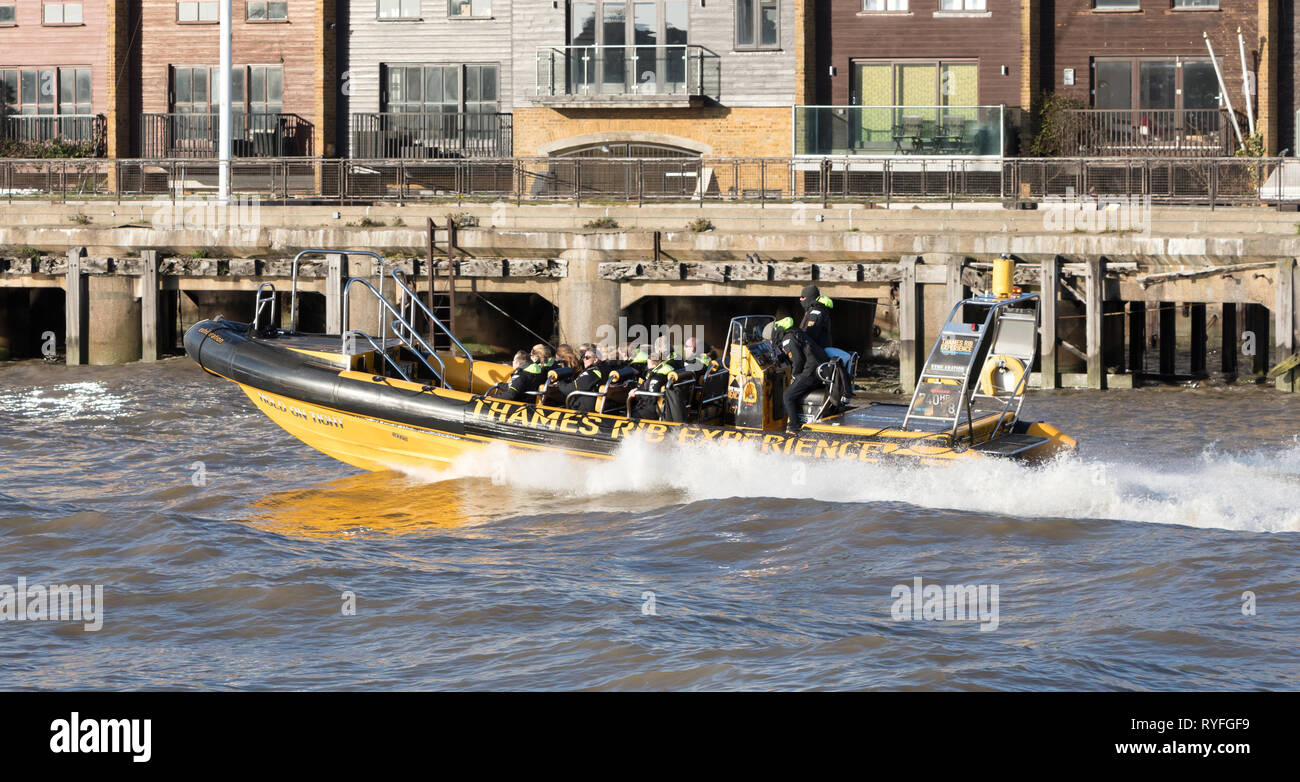 London, United Kingdom - Februari 21, 2019: A Ribcraft speedboat ...