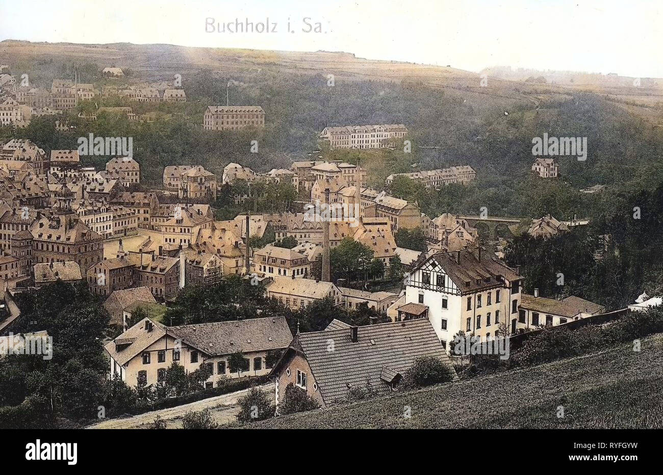 Buildings in Annaberg-Buchholz, 1910, Erzgebirgskreis, Buchholz ...