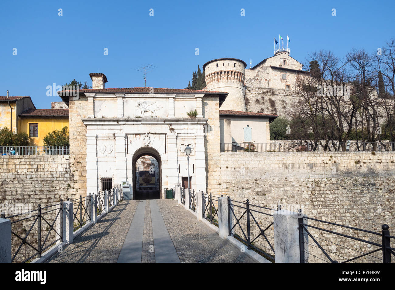 Travel to Italy - front view of entrance to medieval fortress Castello ...