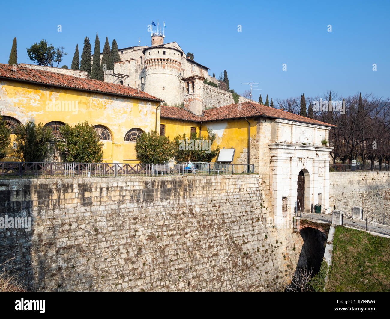 Travel to Italy - moat and walls of medieval fortress Castello di ...