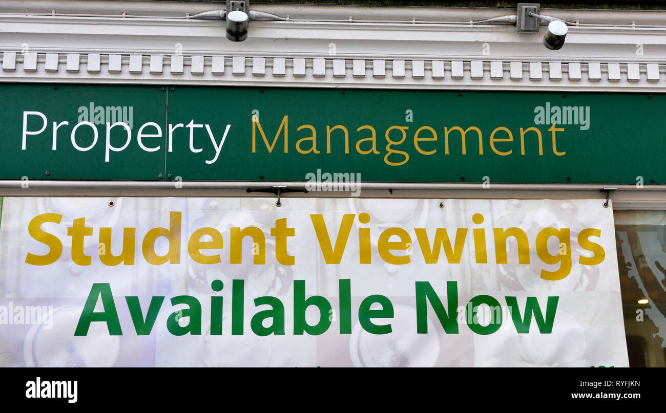 Property Management sign "Student Viewing Available Now", UK Stock ...