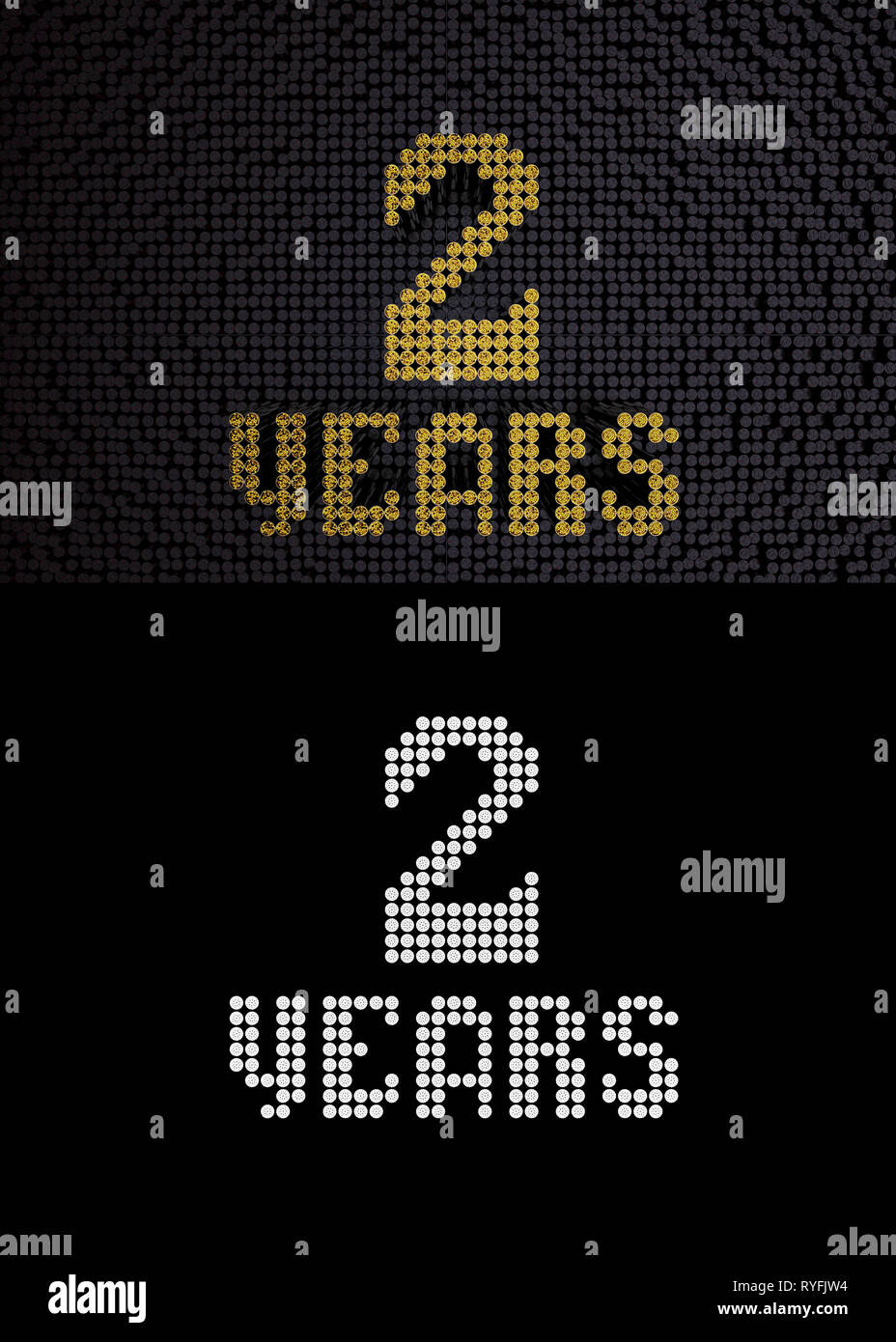 Golden number two years (number 2 years) dotted font, top view, with ...