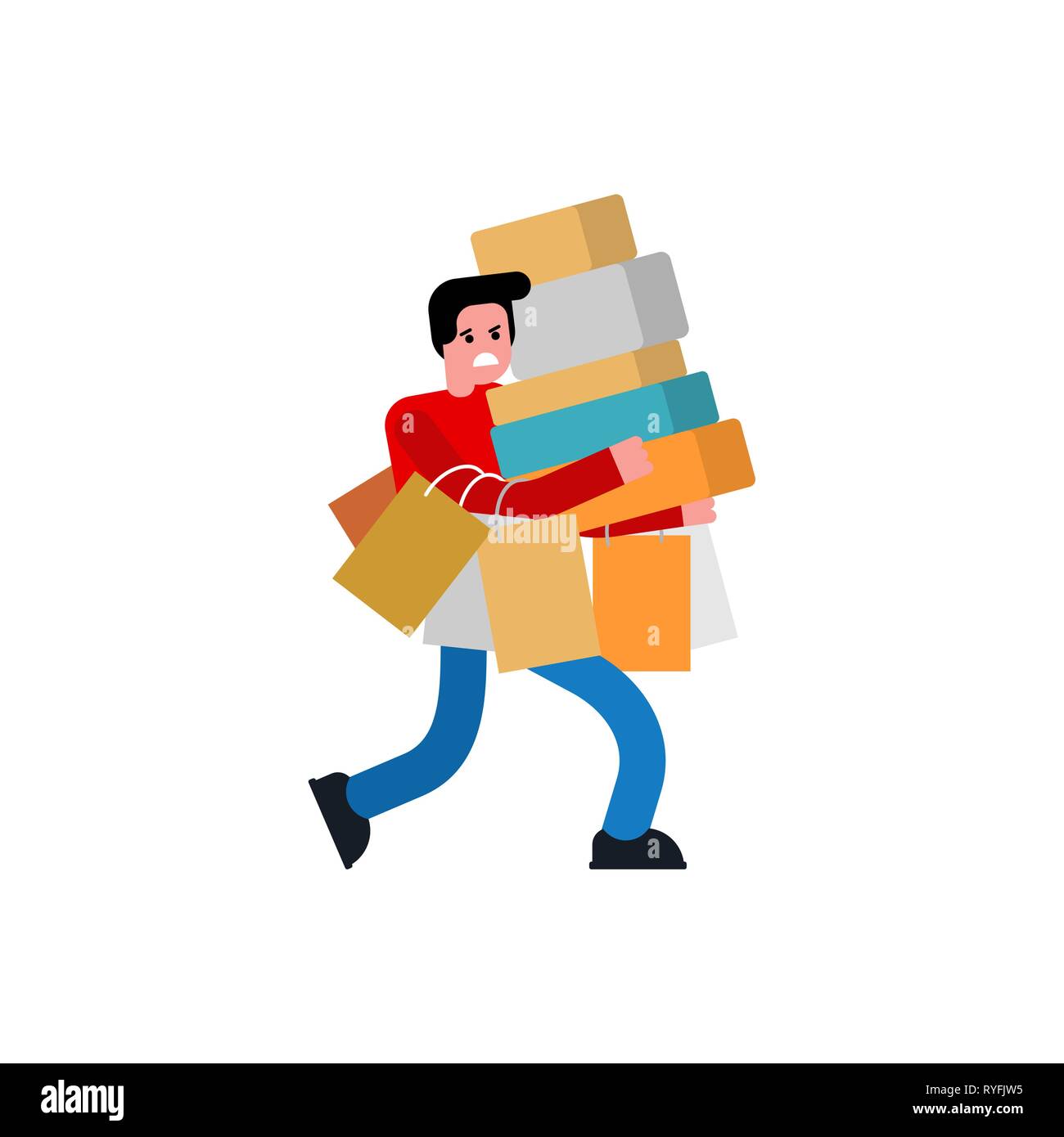 Man shopping isolated. Male in store and packages. buyer guy and ...