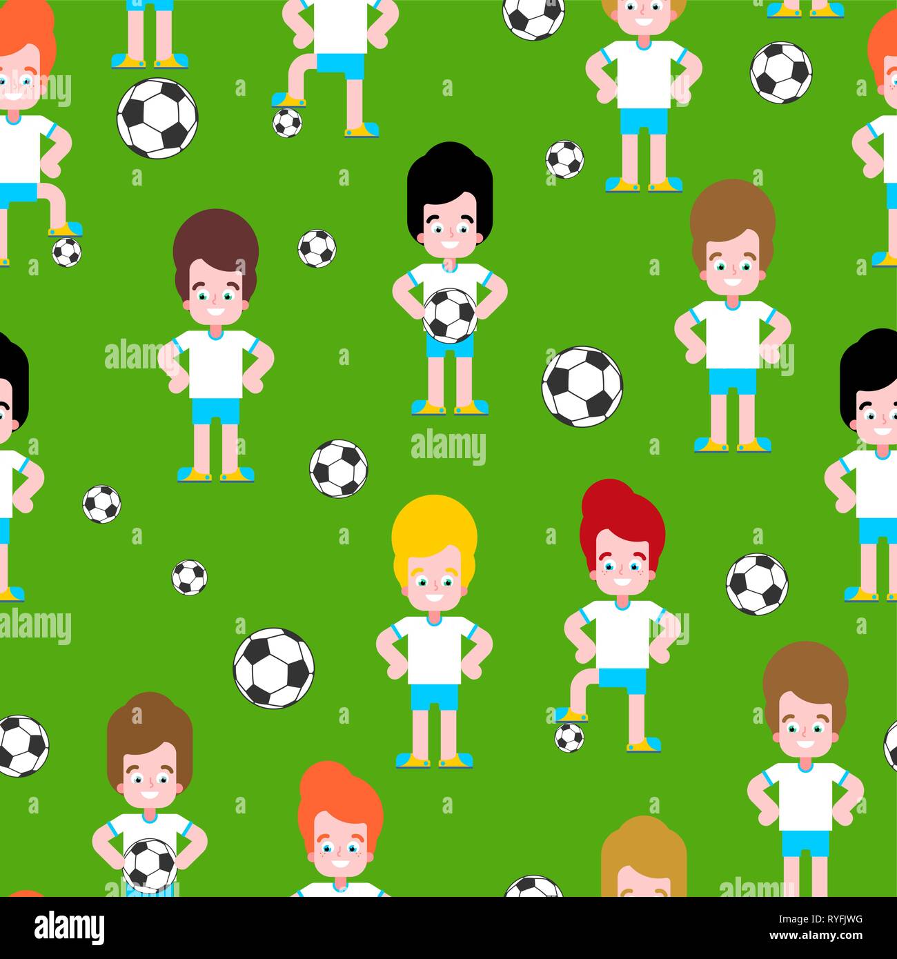 Children soccer pattern seamless. Boy football player set. team Little ...