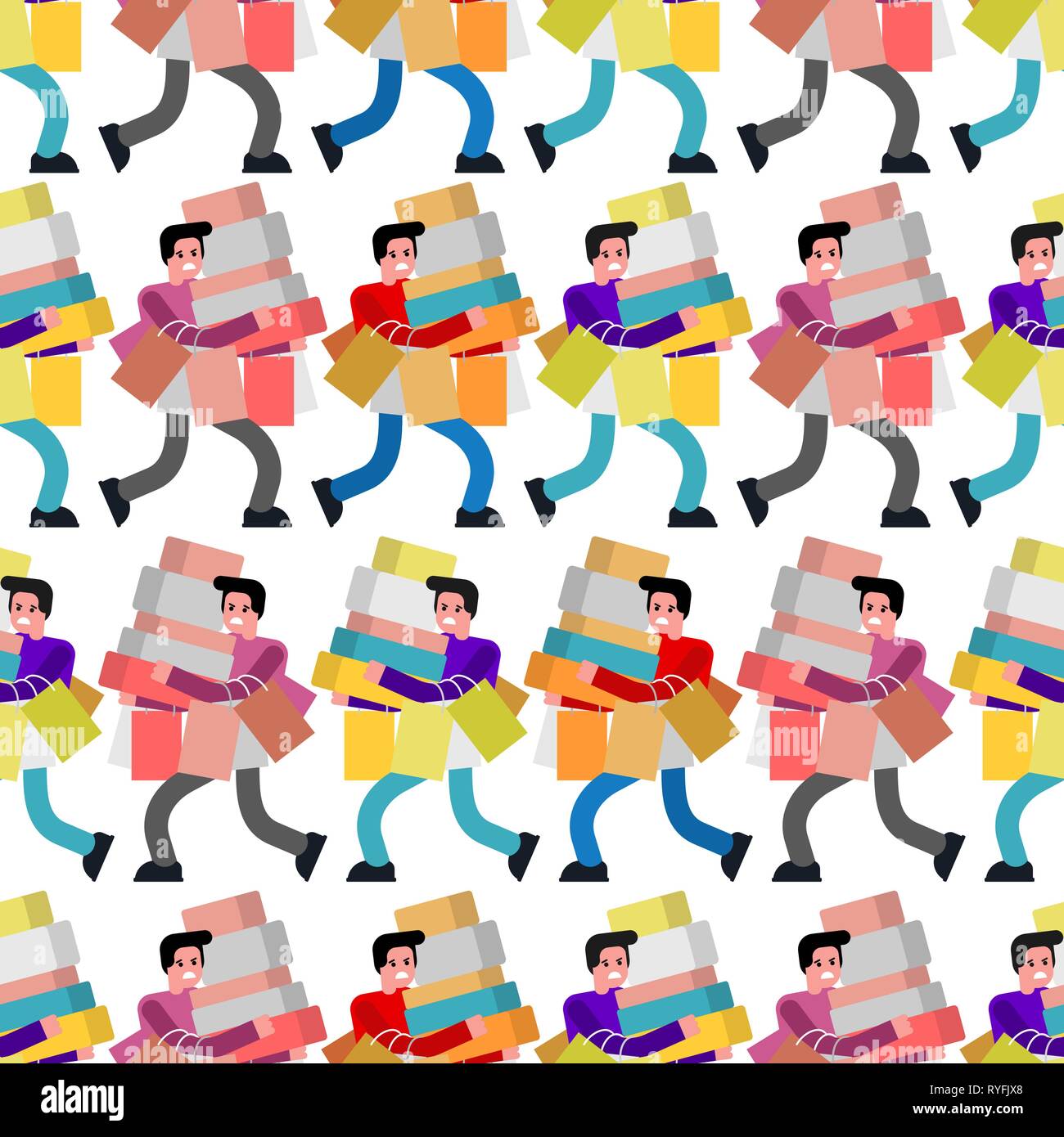 Shopping pattern seamless. Buyer and purchase in store and packages ...