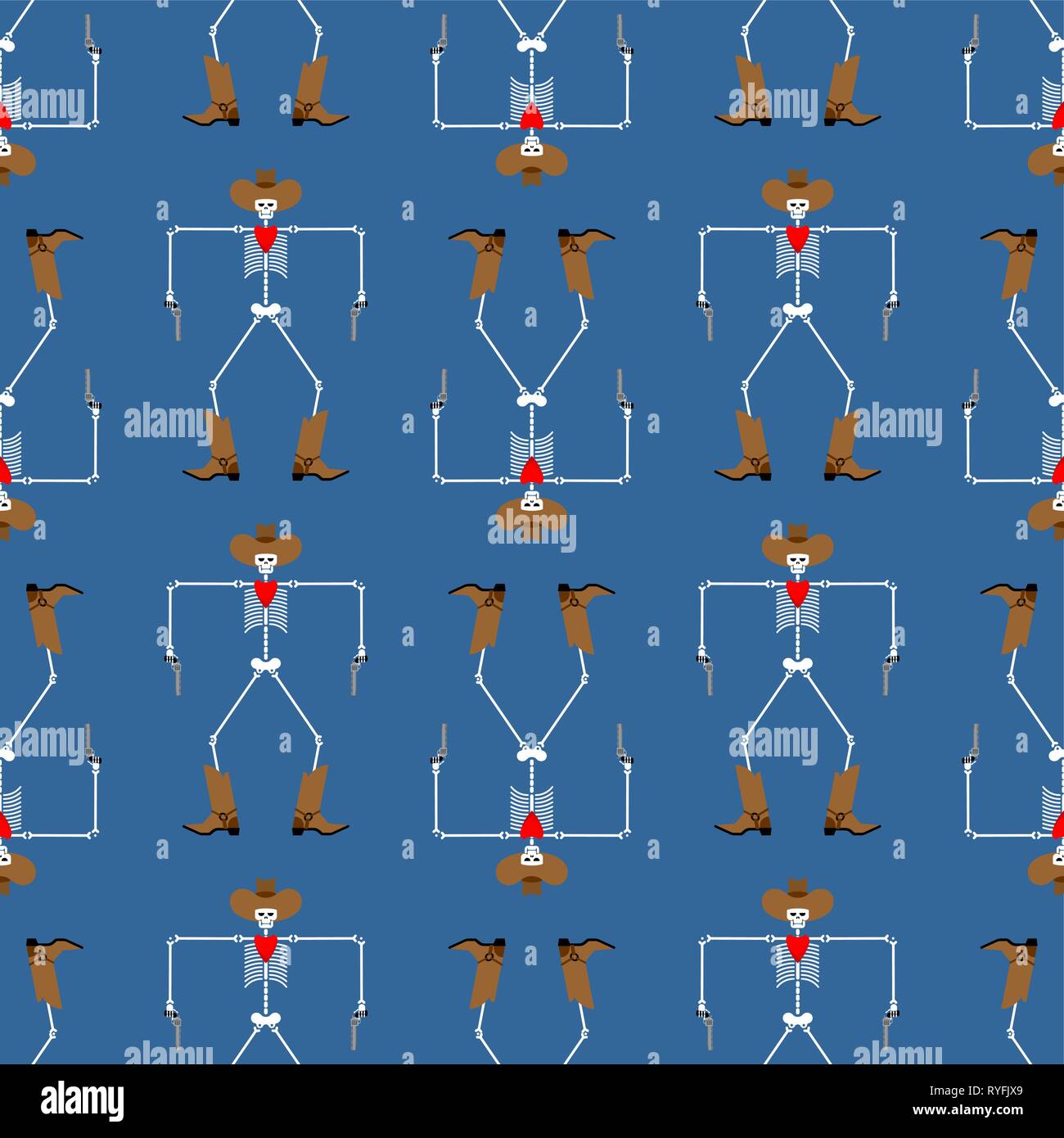 Cowboy skeleton pattern seamless. Wild West dead gunfighter ornament ...