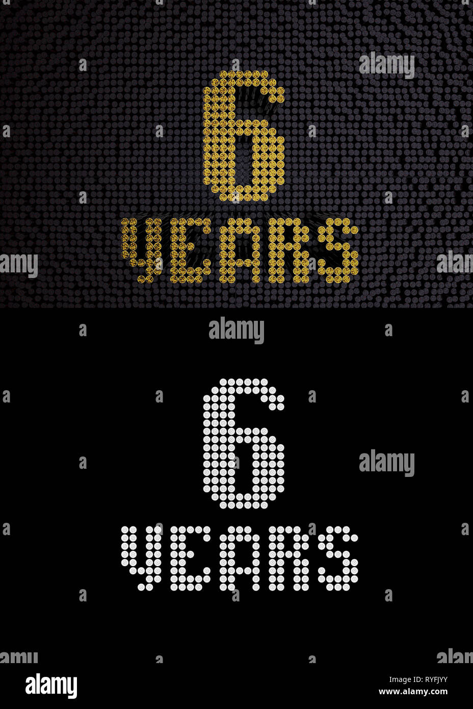 Golden number six years (number 6 years) dotted font, top view, with ...