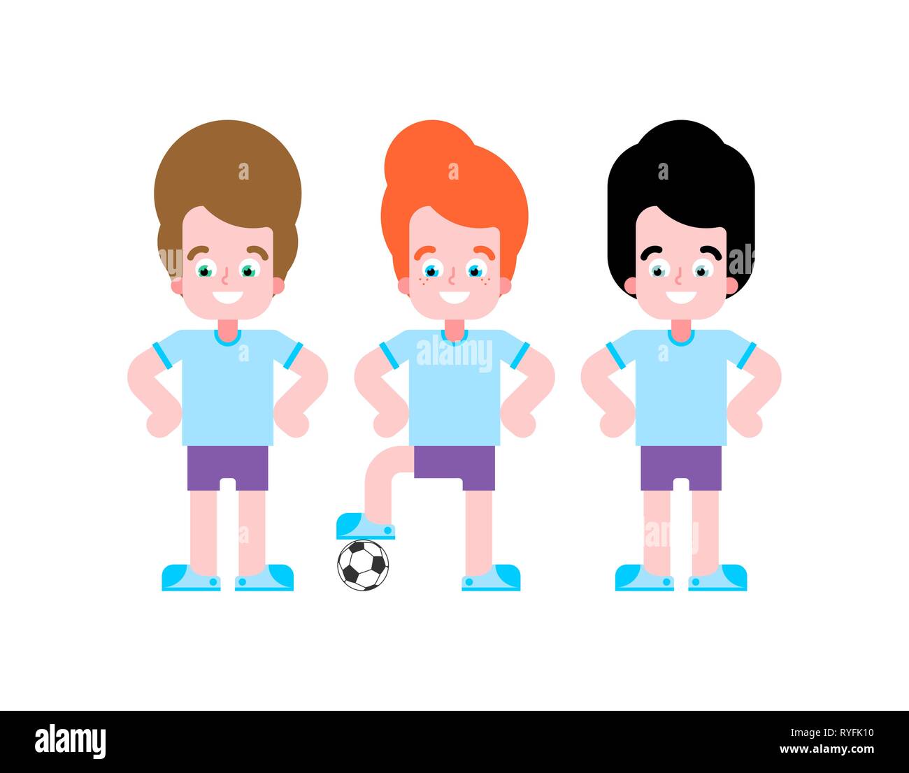 Boy football player set. team Little footballer Vector illustration ...