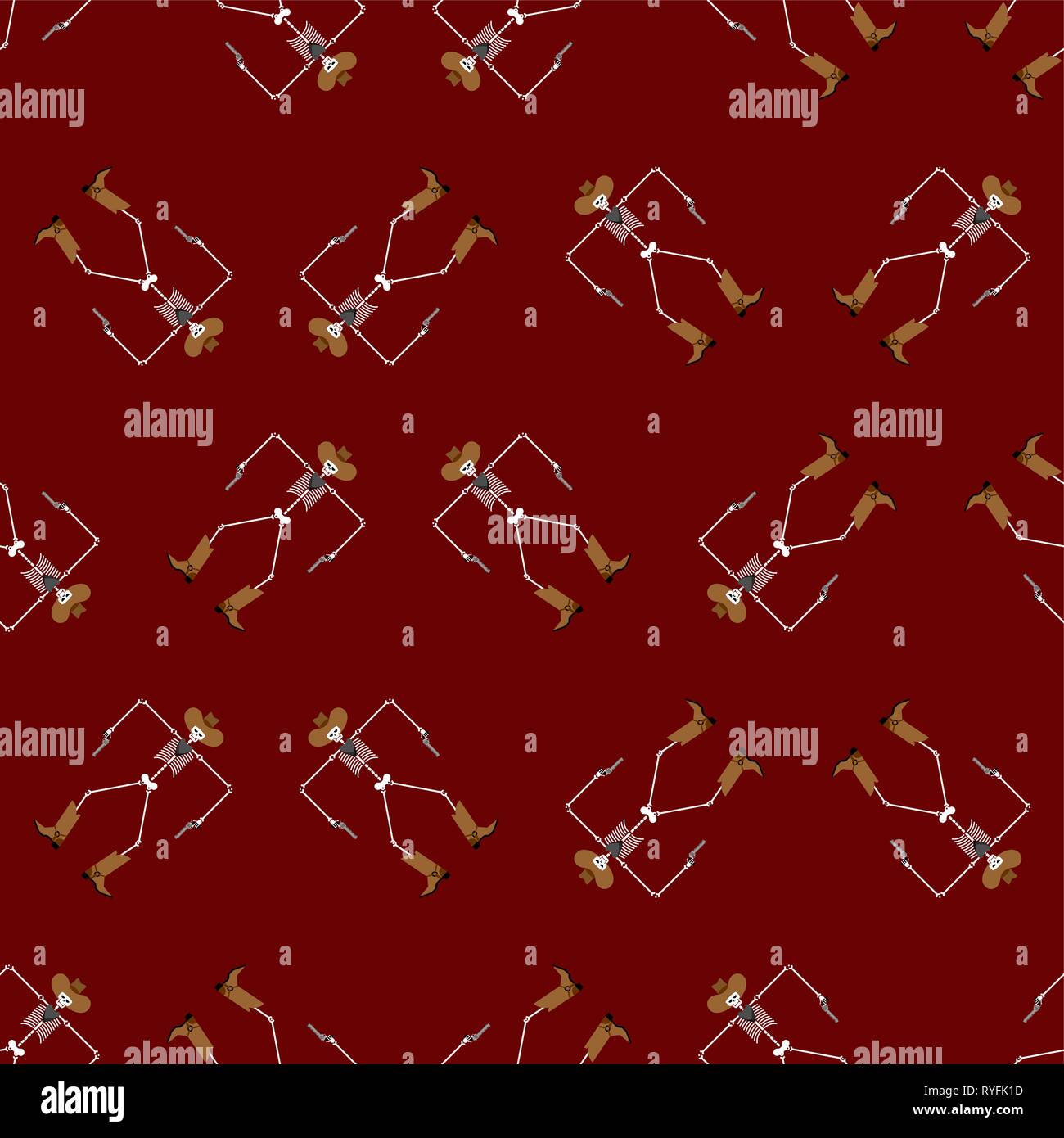 Cowboy skeleton pattern seamless. Wild West dead gunfighter ornament ...