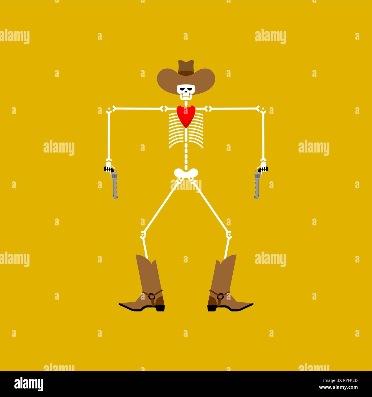 Cowboy skeleton and gun. Wild West dead gunfighter. Western man Stock ...