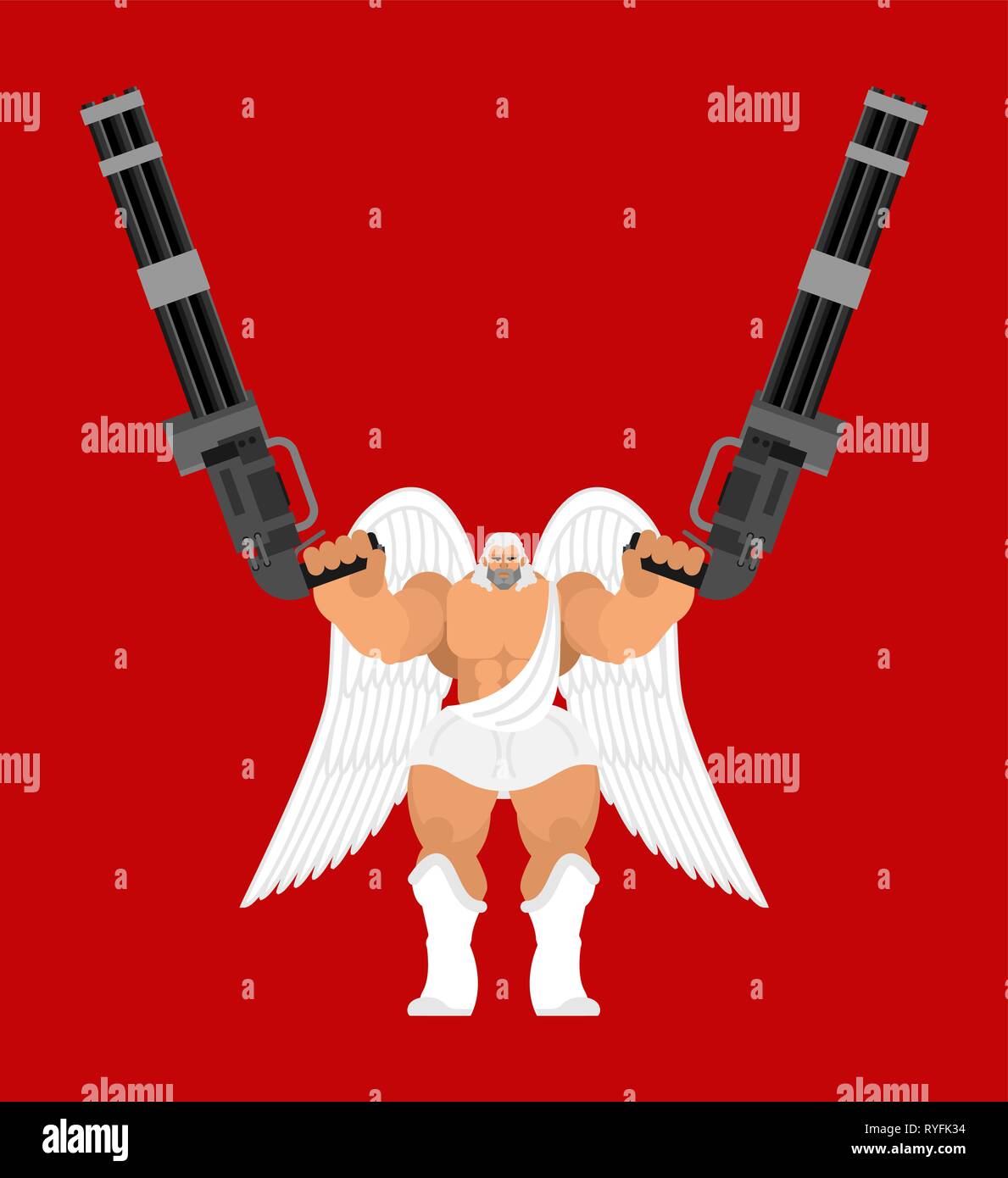 Guardian angel and Minigun. Warrior archangel and Gattling gun. Battle ...