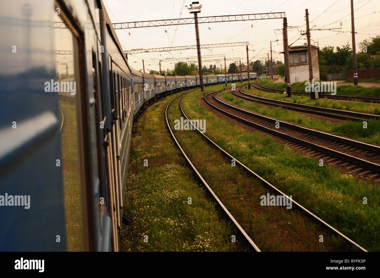 Kiev, Ukraine, May 2011. Very long Ukrainian train on the bend Stock ...