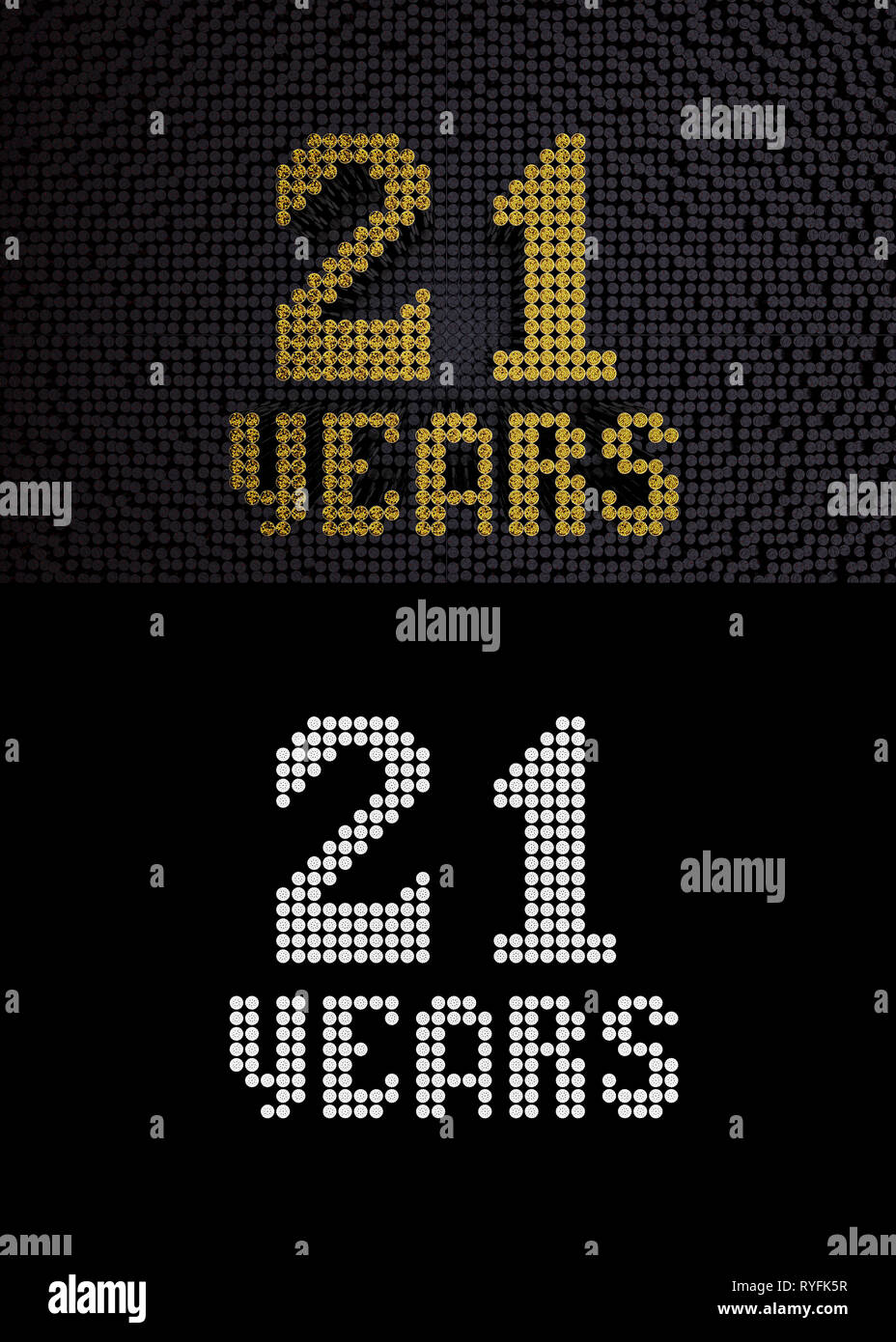 Golden number twenty-one years (number 21 years) dotted font, top view ...