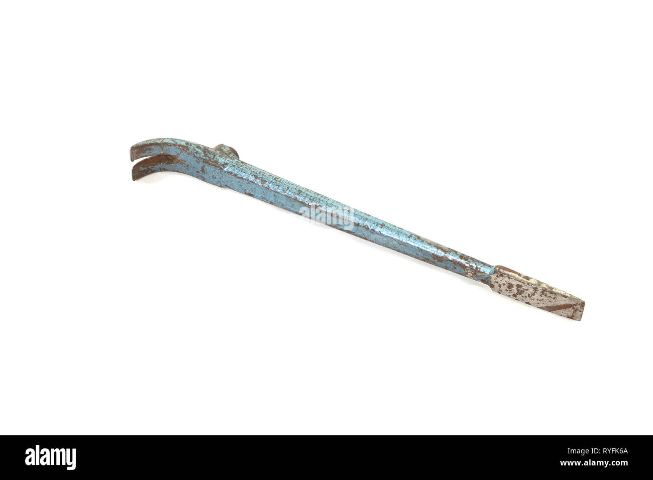 One blue rusty crowbar isolated on white background Stock Photo - Alamy