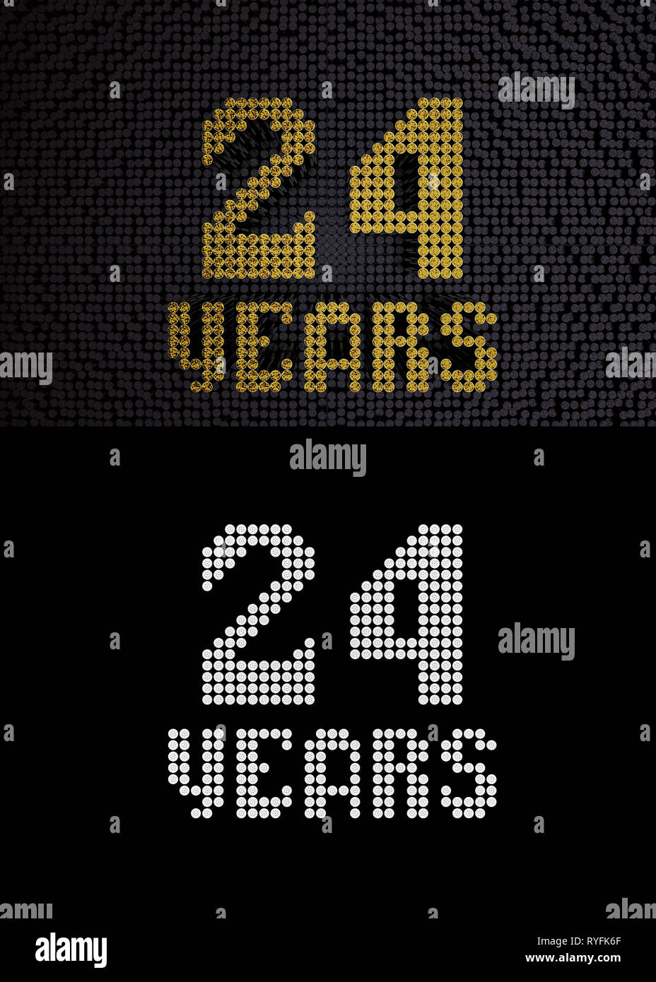Golden number twenty-four years (number 24 years) dotted font, top view ...