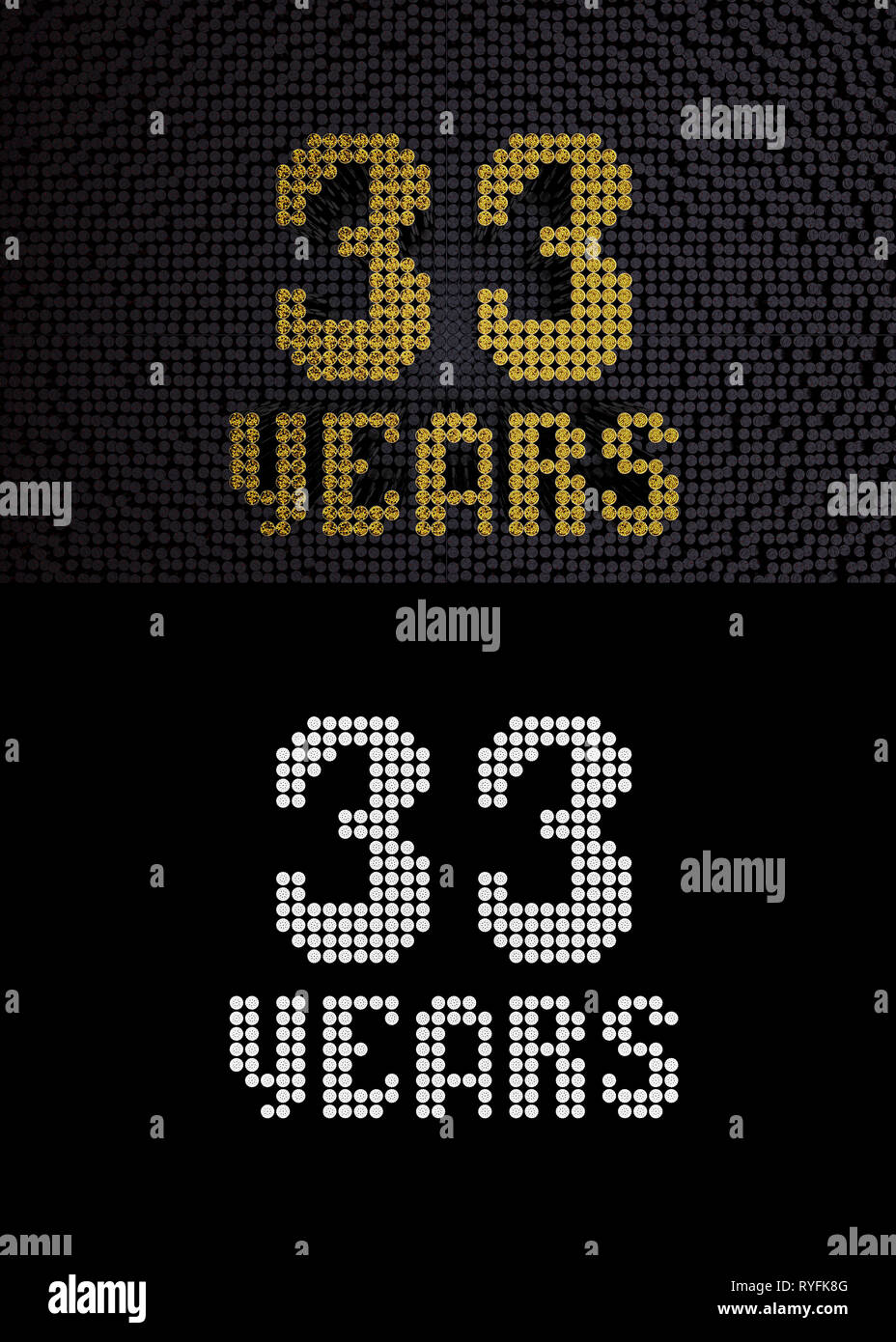 Golden number thirty-three years (number 33 years) dotted font, top ...