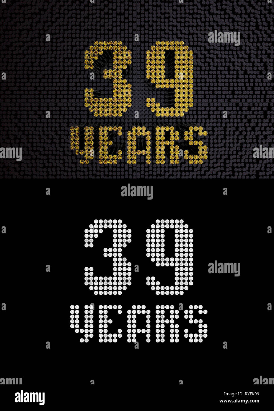 Golden number thirty-nine years (number 39 years) dotted font, top view ... Golden number thirty-nine years (number 39 years) dotted font, top view ...