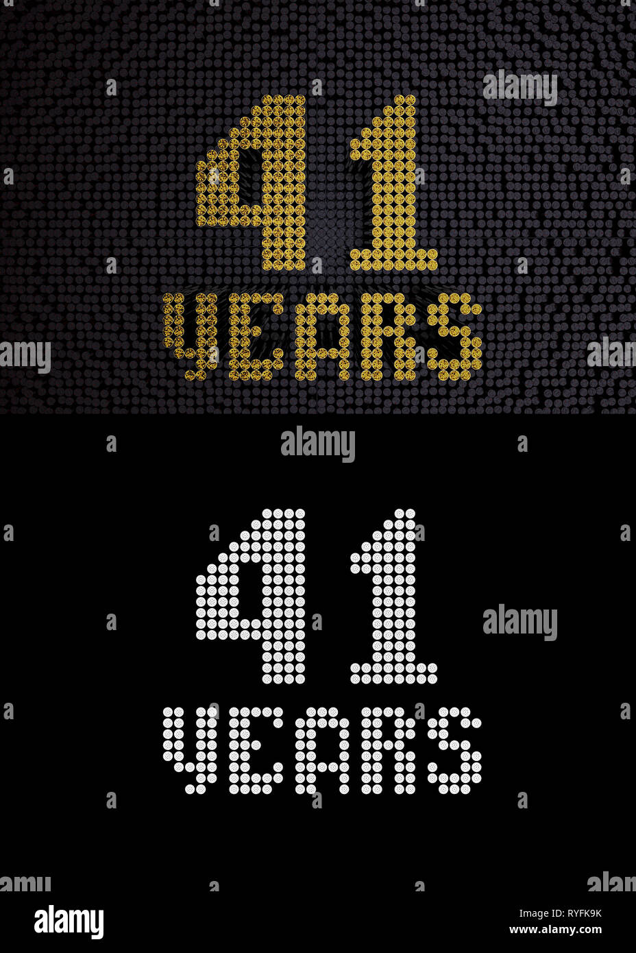 Golden number forty-one years (number 41 years) dotted font, top view ...
