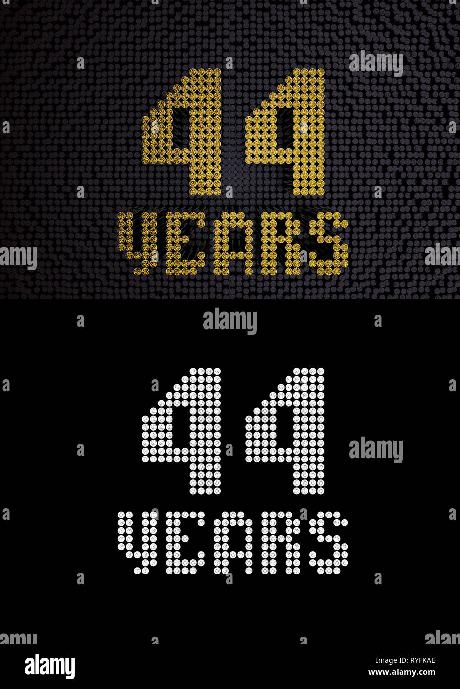 Golden number forty-four years (number 44 years) dotted font, top view ...