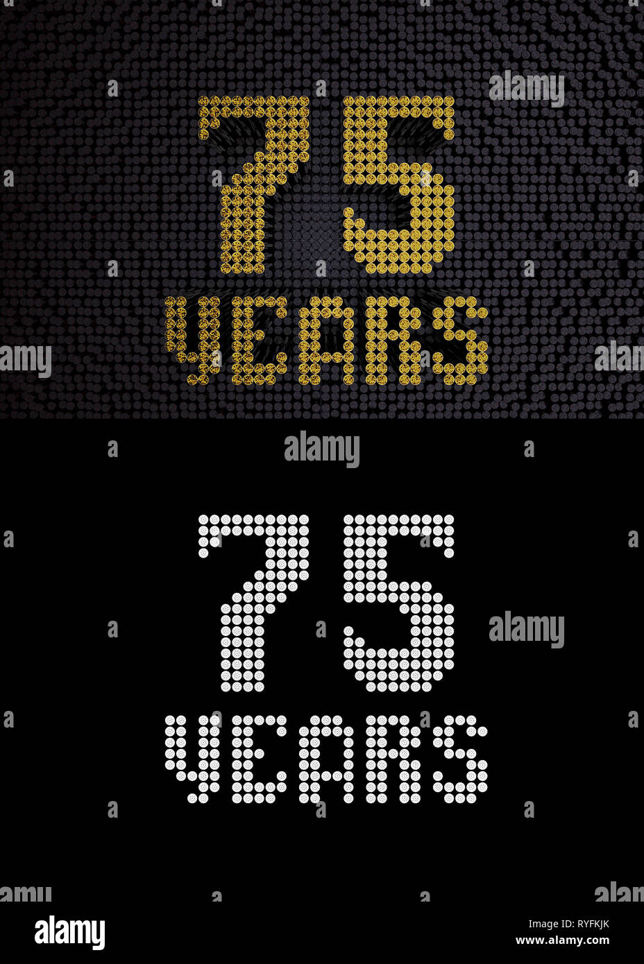 Golden number seventy-five years (number 75 years) dotted font, top ...