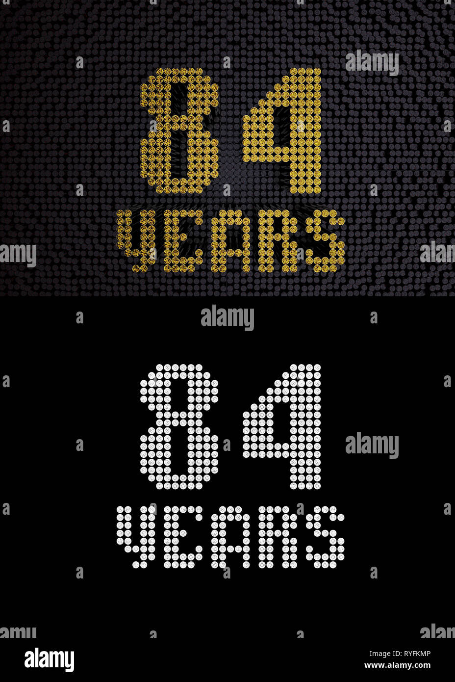 Golden number eighty-four years (number 84 years) dotted font, top view ...