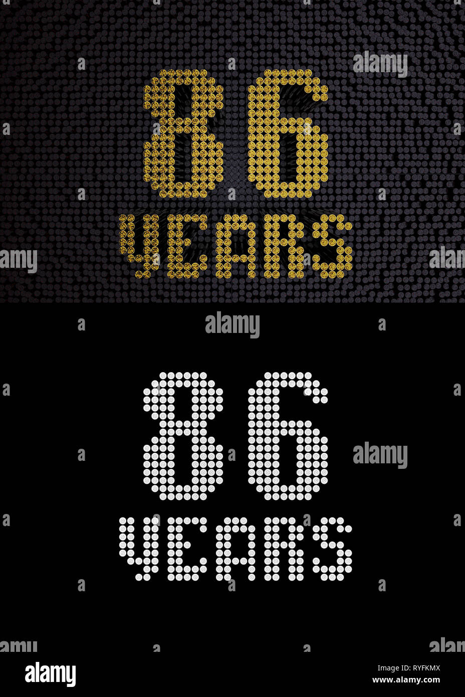 Golden number eighty-six years (number 86 years) dotted font, top view ...