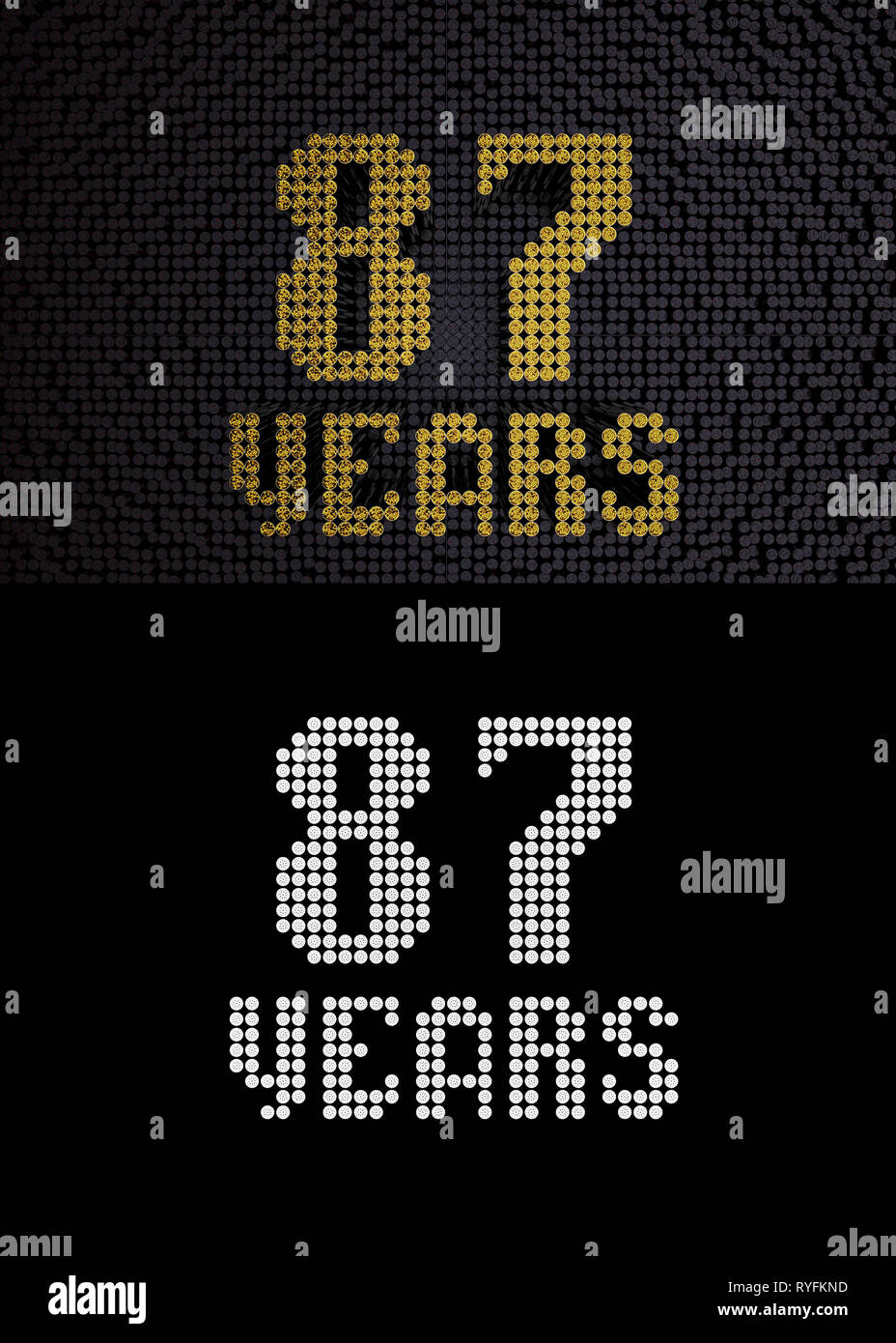 Golden number eighty-seven years (number 87 years) dotted font, top ...