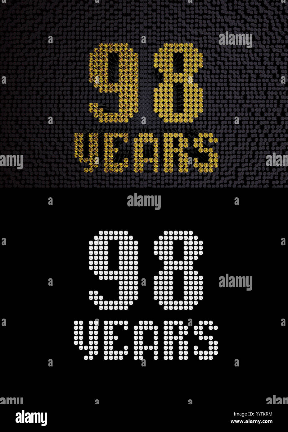 Golden number ninety-eight years (number 98 years) dotted font, top ...