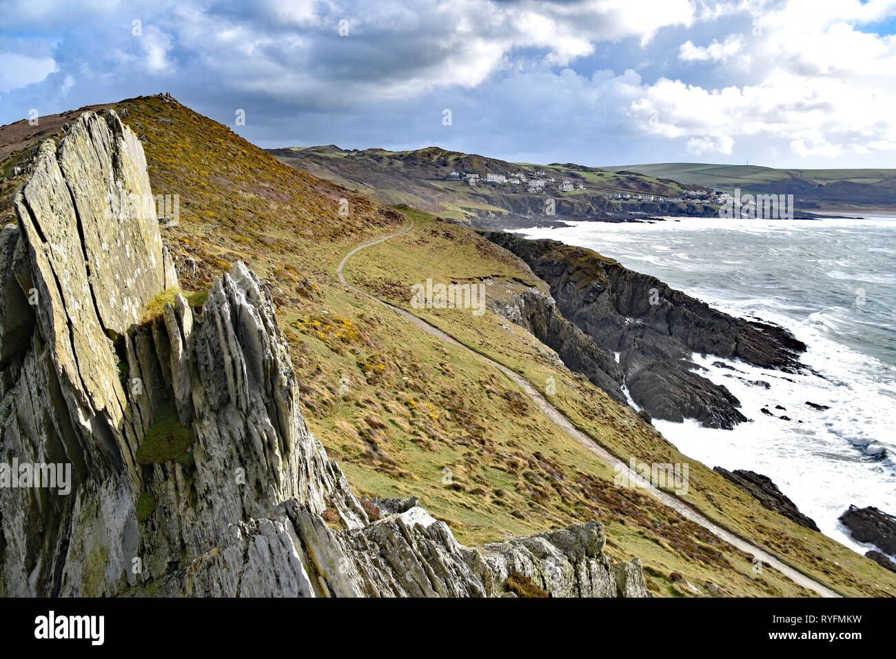 Southwest coast path. The view from the dramatic headland at Morte ...