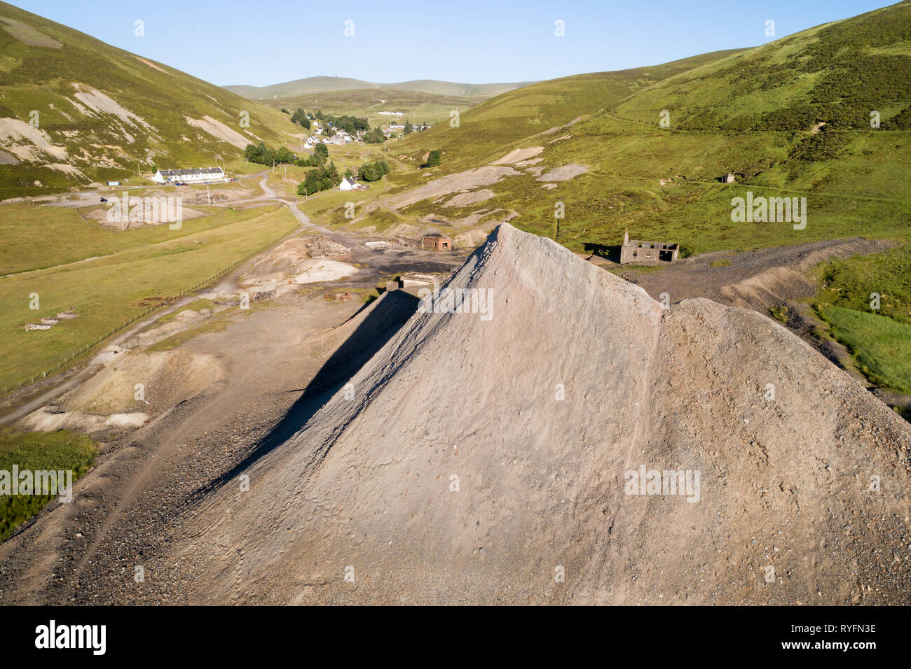 Arial Image of Wanlockhead, Scotland's highest village showing old mine ...