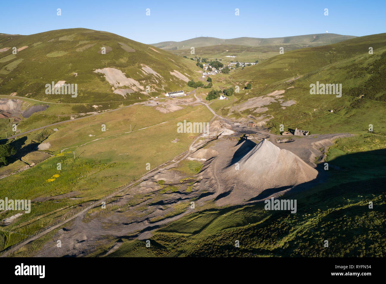 Arial Image of Wanlockhead, Scotland's highest village showing old mine ...