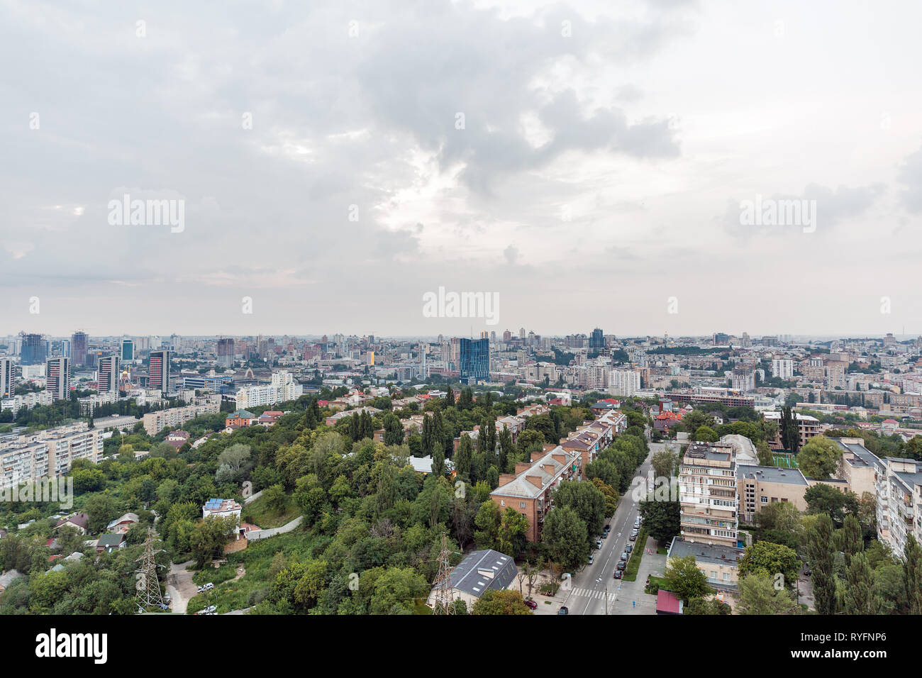 Aerial top view of Kiev city skyline from above, residential district ...