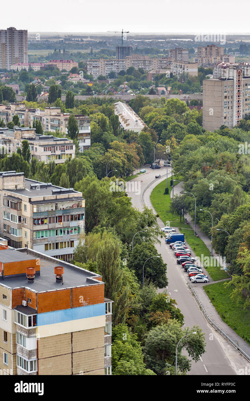 Kiev street in residential district, Ukraine. Aerial view Stock Photo ...