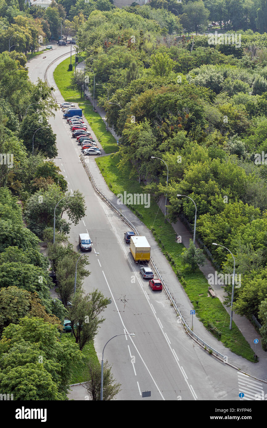 Kiev street in residential district, Ukraine. Aerial view Stock Photo ...