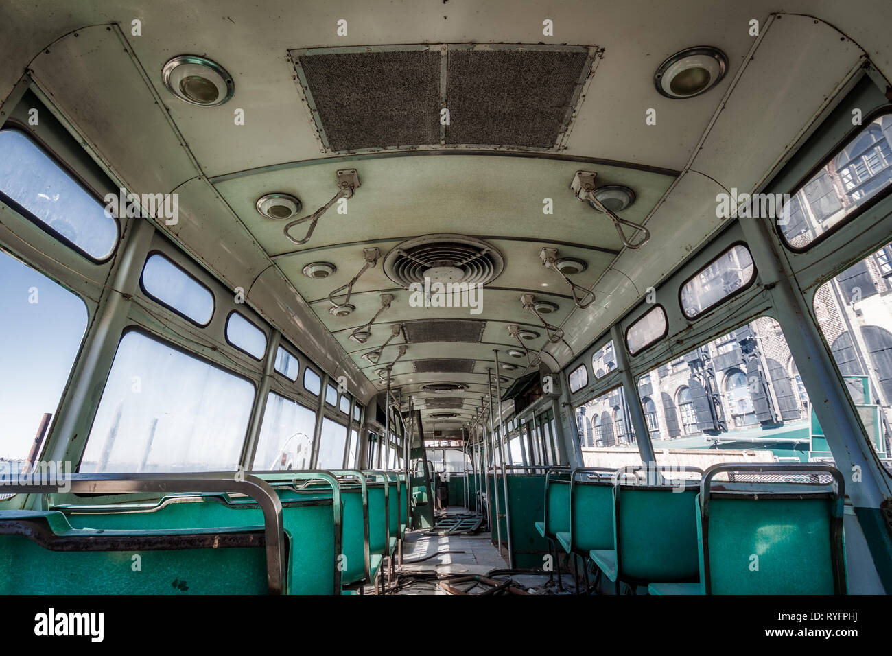 Interior of an old trolley Stock Photo - Alamy