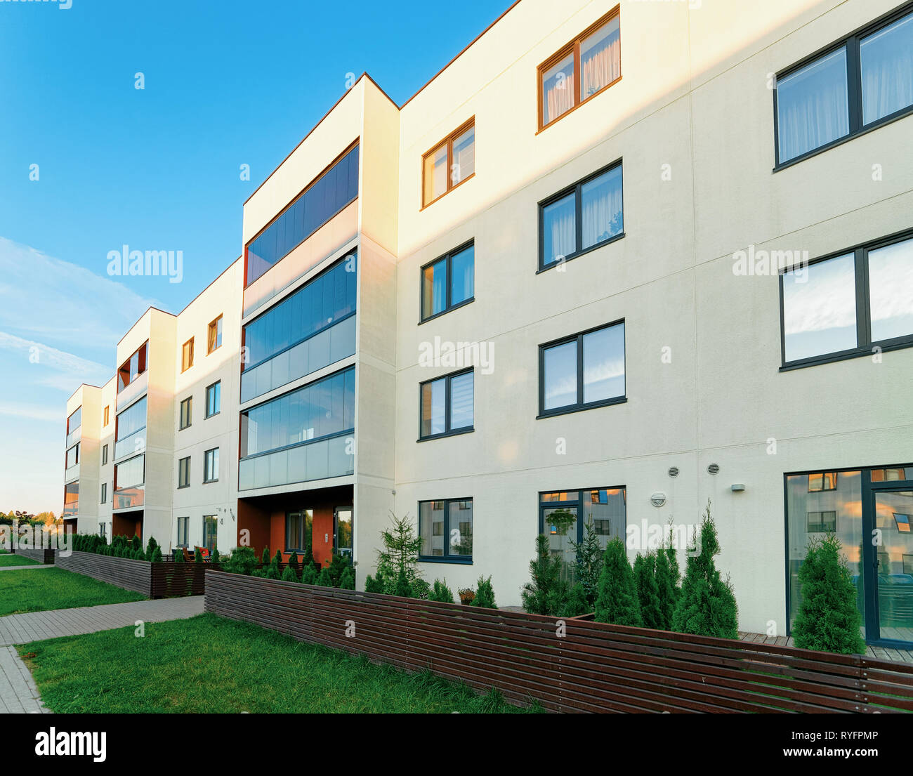 Apartment house residential building complex with gate concept Stock ...