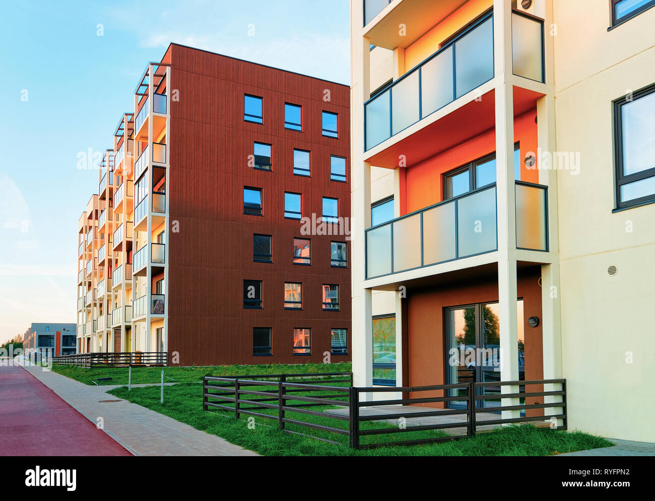 Apartment home residential building complex with gate concept Stock ...