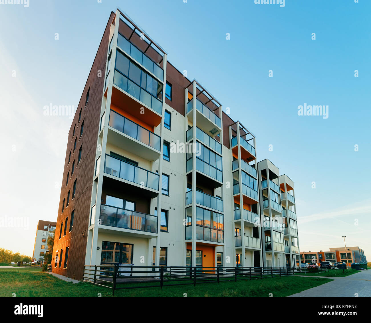 Apartment home and house residential building complex with gate concept ...