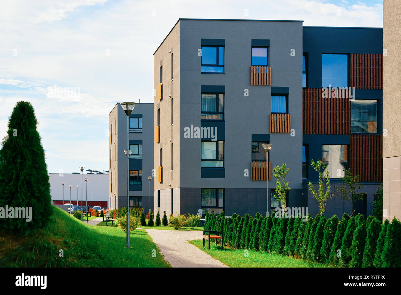 Apartment modern houses and homes residential buildings complex real ...