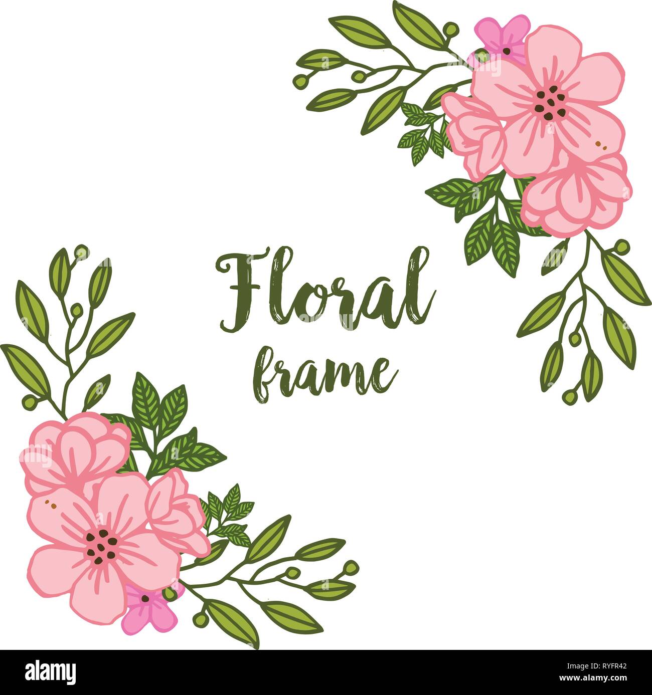 Vector illustration pink flower for lettering floral frame hand drawn Stock Vector Image & Art ...