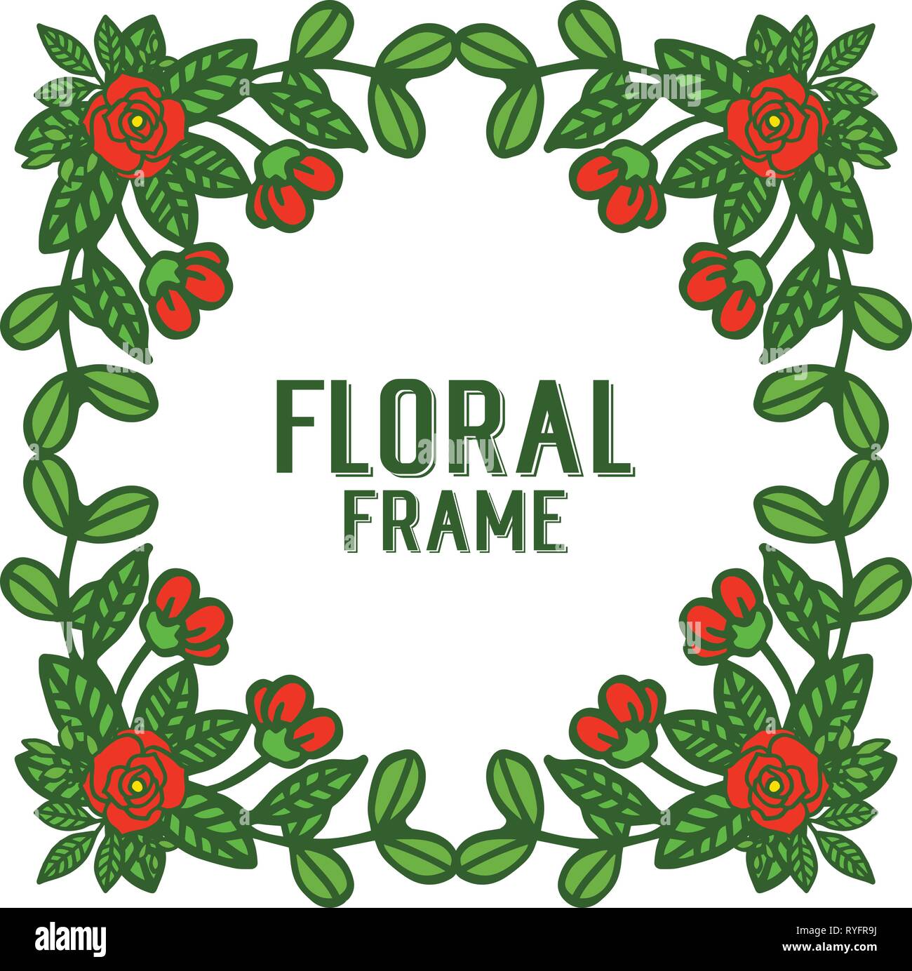 Vector illustration artwork red rose wreath frames blooms hand drawn ...