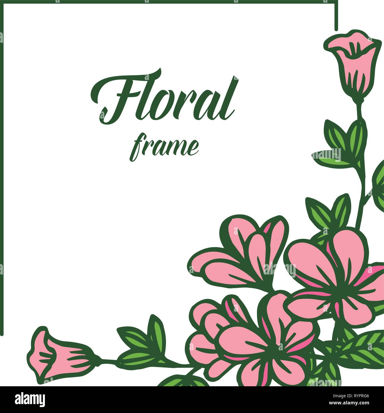 Vector illustration decoration pink flower frames blooms hand drawn ...