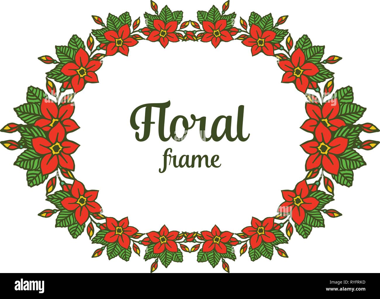 Vector illustration various shape red floral frame beautiful hand drawn ...
