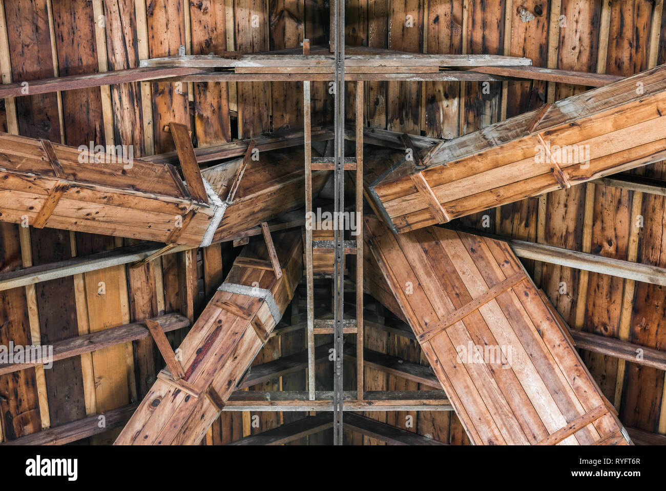 Wooden ventilation system in historic dairy barn Stock Photo - Alamy