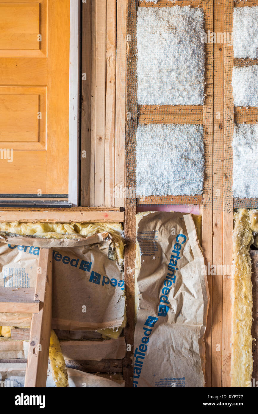 Detail of insulation foam in timber construction Stock Photo - Alamy