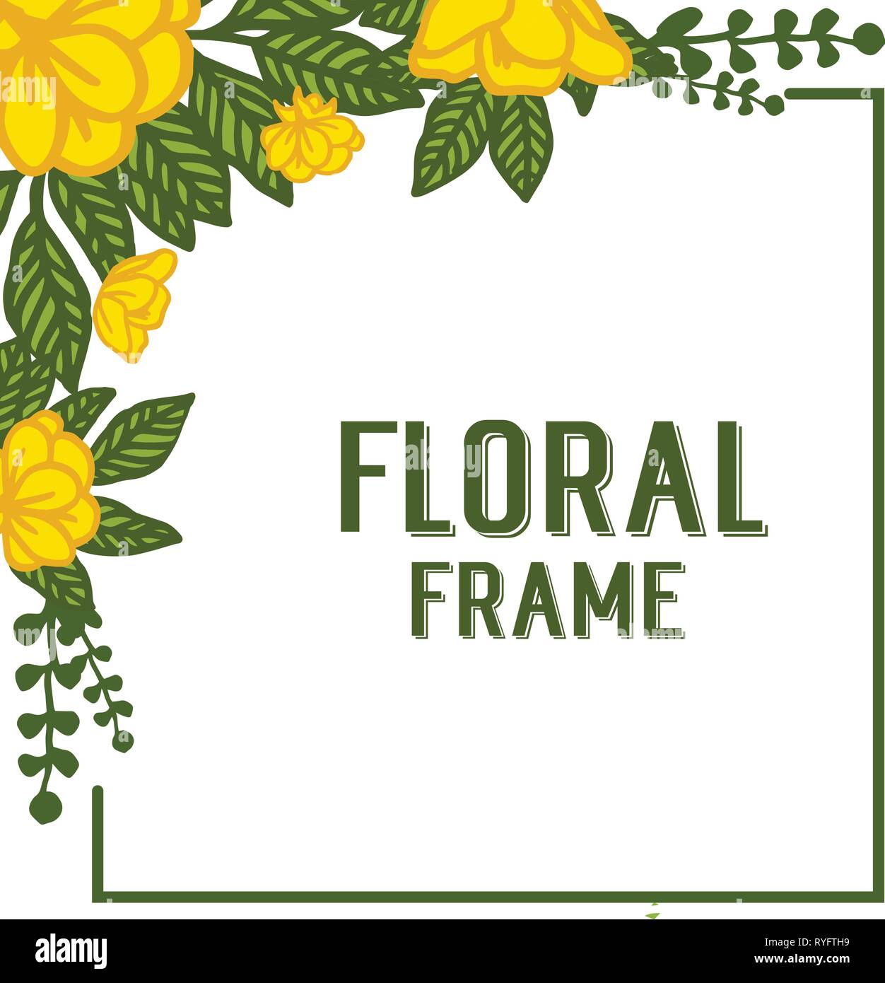 Vector illustration yellow floral frame with white backdrop hand drawn ...