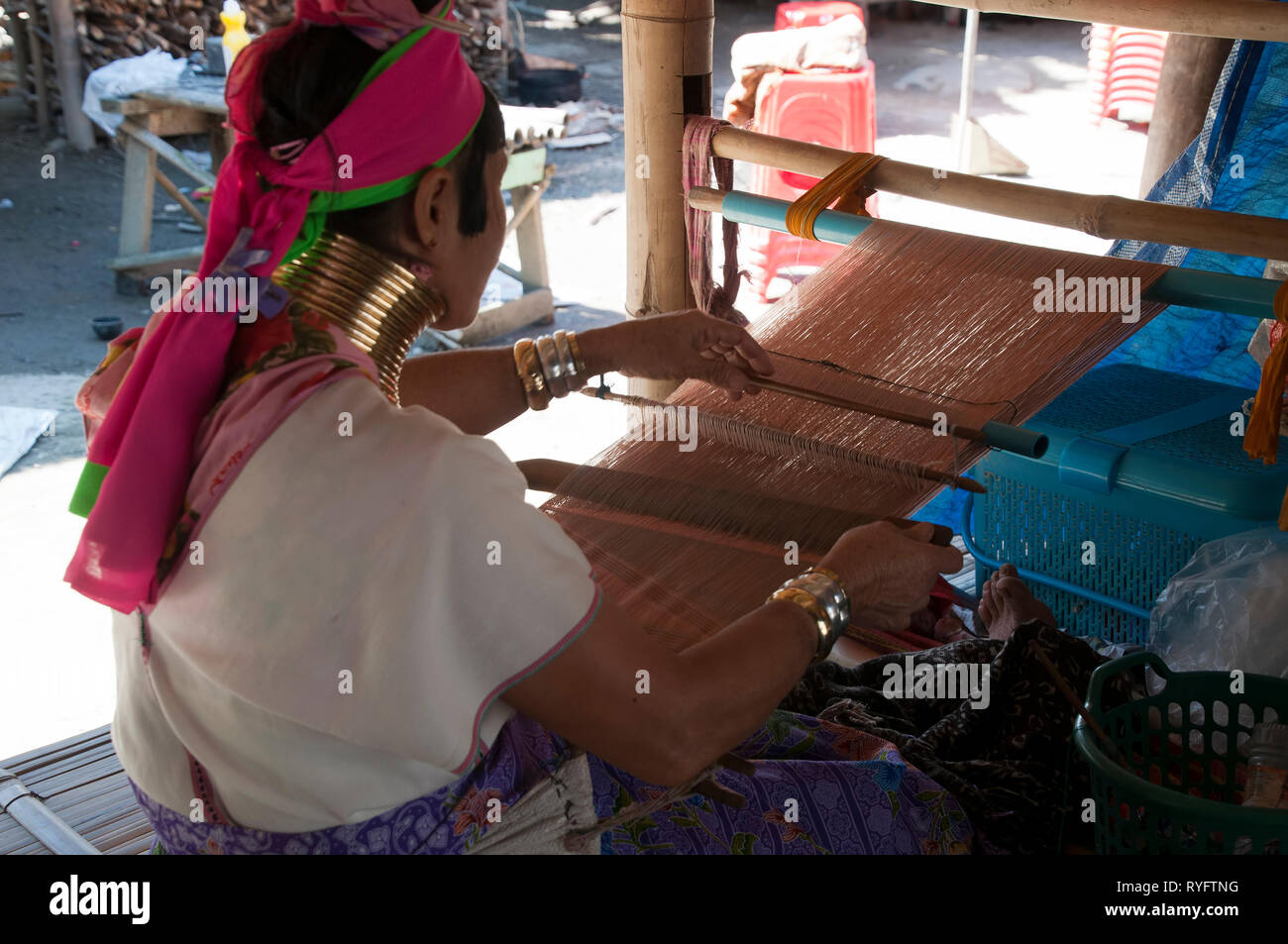 Chiang Rai Thailand, woman from the Karen long neck tribe working in ...