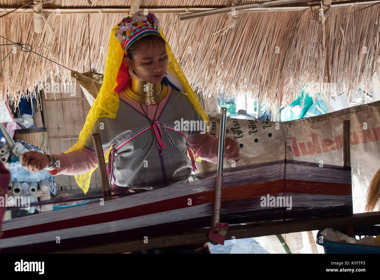 Chiang Rai Thailand Dec 27 2018, woman from the Karen long neck tribe ...