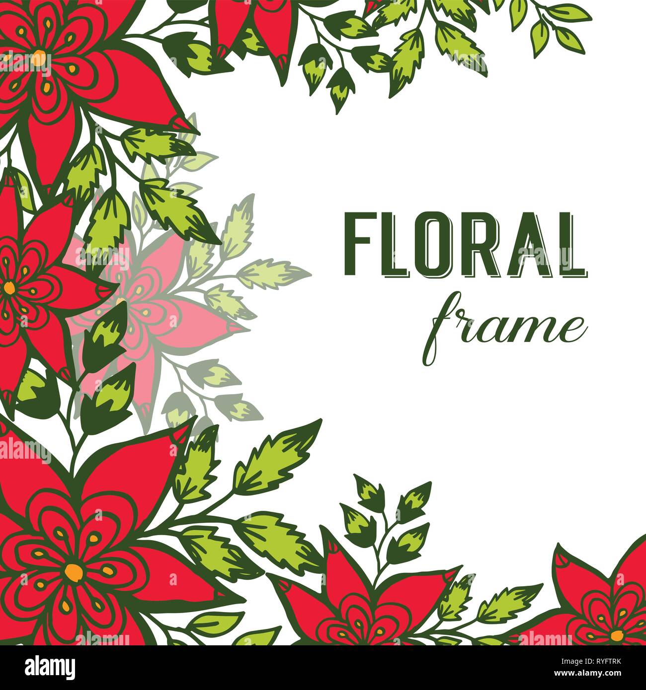 Vector illustration beautiful red flower frame decor hand drawn Stock ...